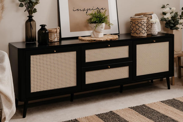 Roman Solid Wood Caning Designed Tv Unit In Black Finish – Demiwall