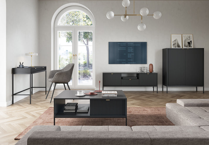 Liv Mango Wood 3 Drawers With Open Self Matt Black TV-Unit For Living ...