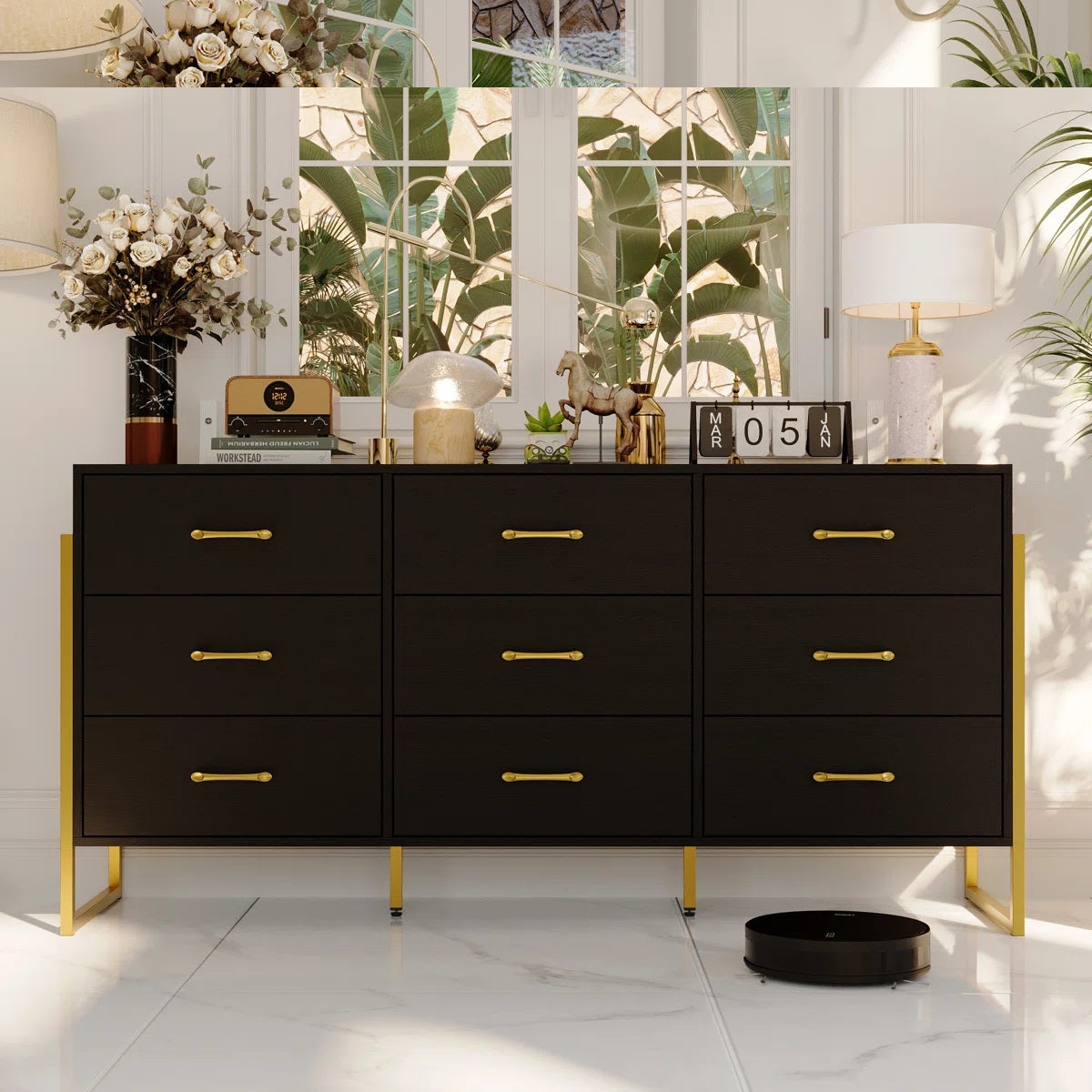Solid Wood Chest Of Drawer | 9 Drawer Storage Unit | Black Finish ...