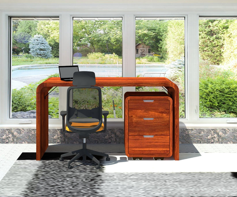 Reto Sheesham Wood Large Study Table In Honey Finish For Study Room Fu ...