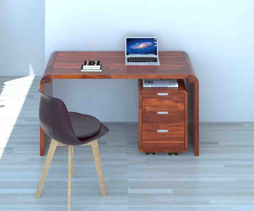 Reto Sheesham Wood Large Study Table In Honey Finish For Study Room Fu ...