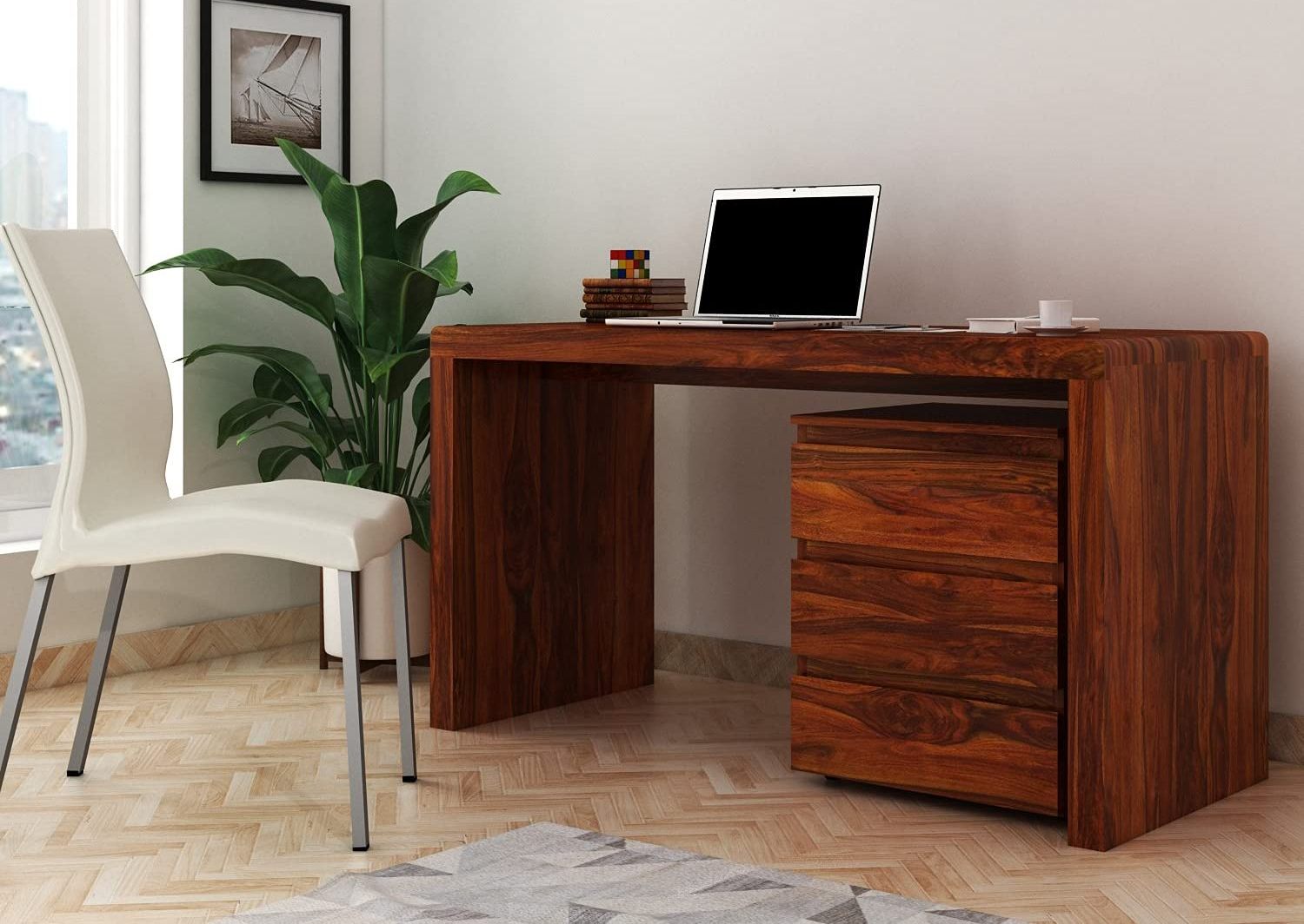 Avain Solid Wood Large Study Table In Natural Teak For Study Room Furn ...