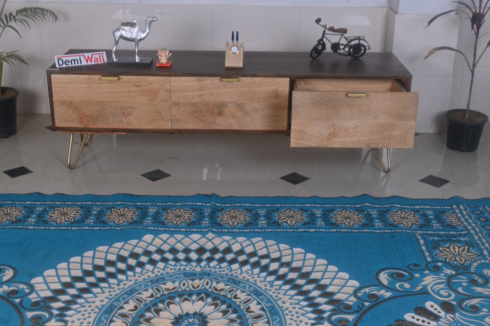 jenex TV unit with for drawers drawer made of solid mango wood and iro ...