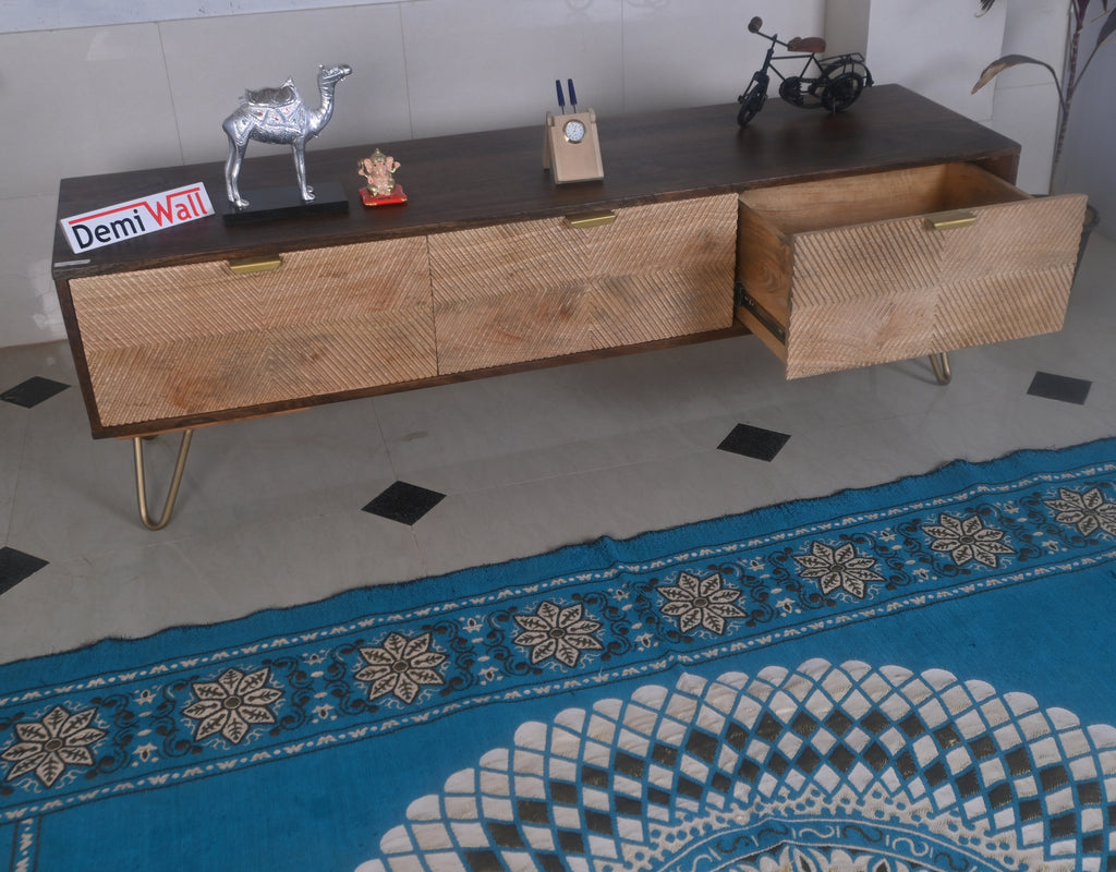 jenex TV unit with for drawers drawer made of solid mango wood and iro ...