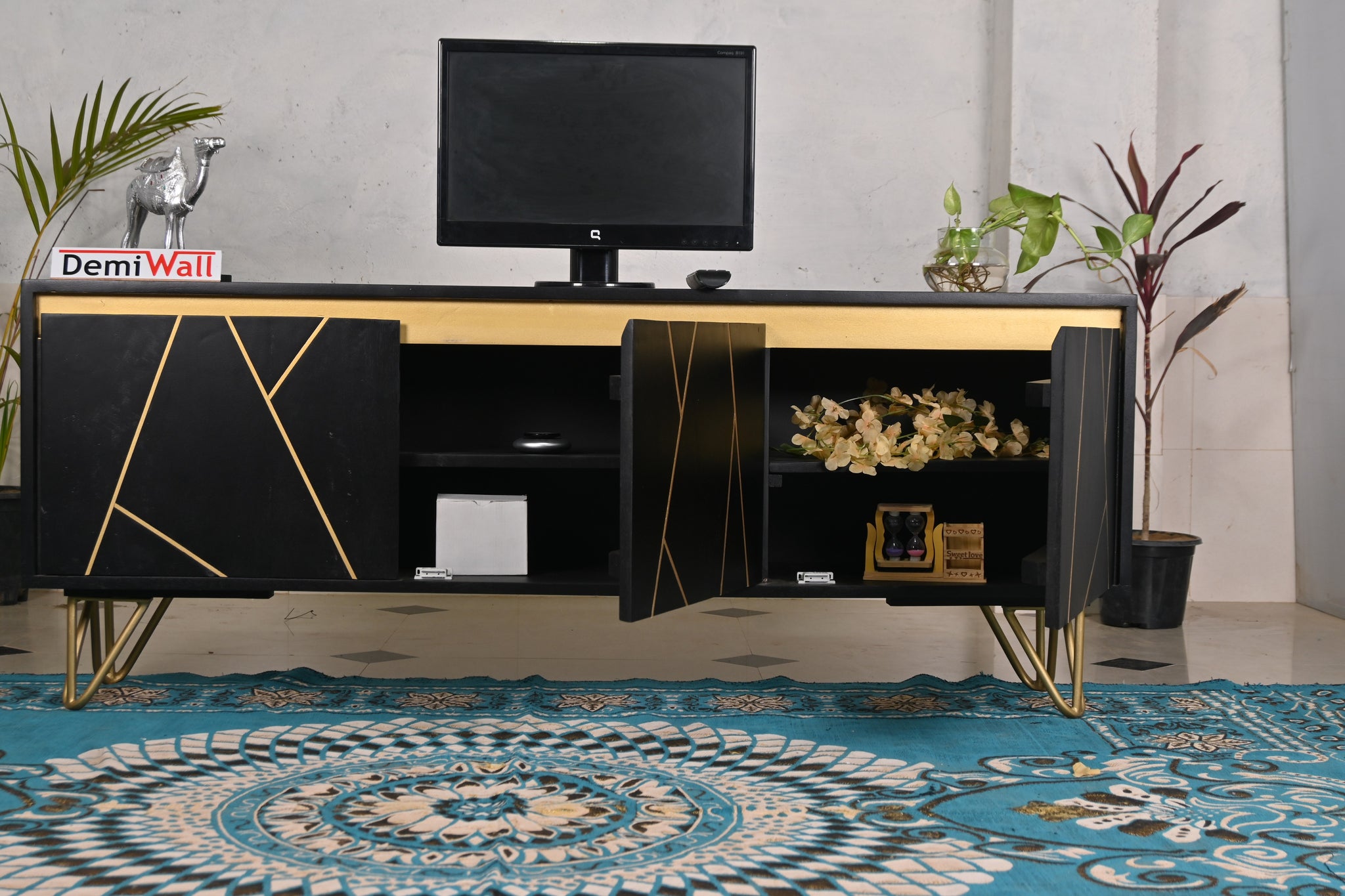 Liv Mango Wood Tv-Unit In Walnut Finish For Living Room Furniture ...