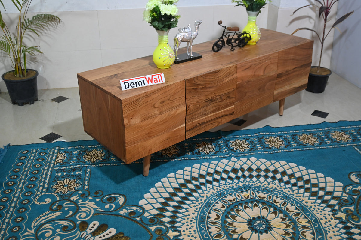 Liam TV unit with for drawers made of solid acacia wood – Demiwall